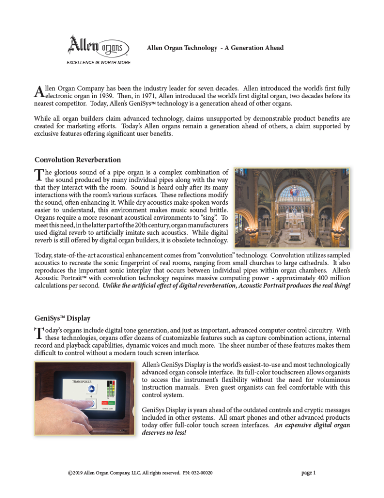 DOWNLOADS - ALLEN ORGAN COMPANY